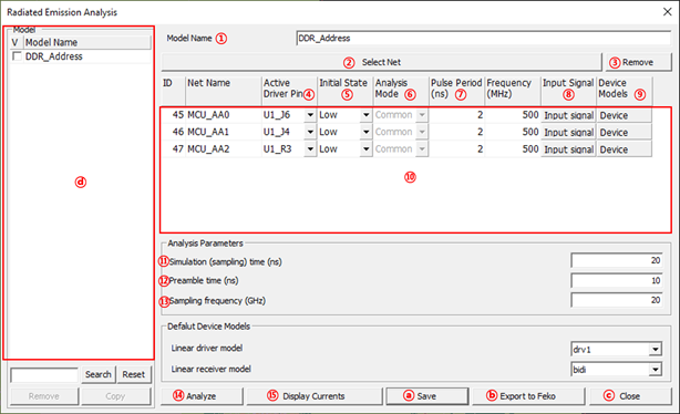 Radiated Emission Analysis Dialog