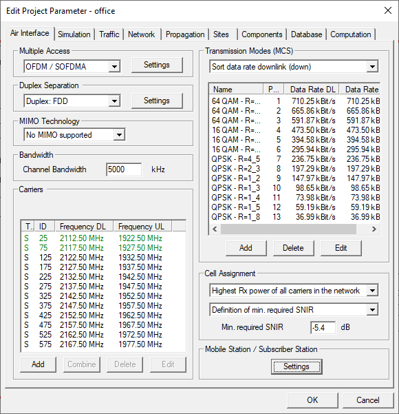 Specifying the Air Interface Settings