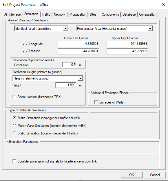 予測分解能、高さ、ネットワークタイプの指定